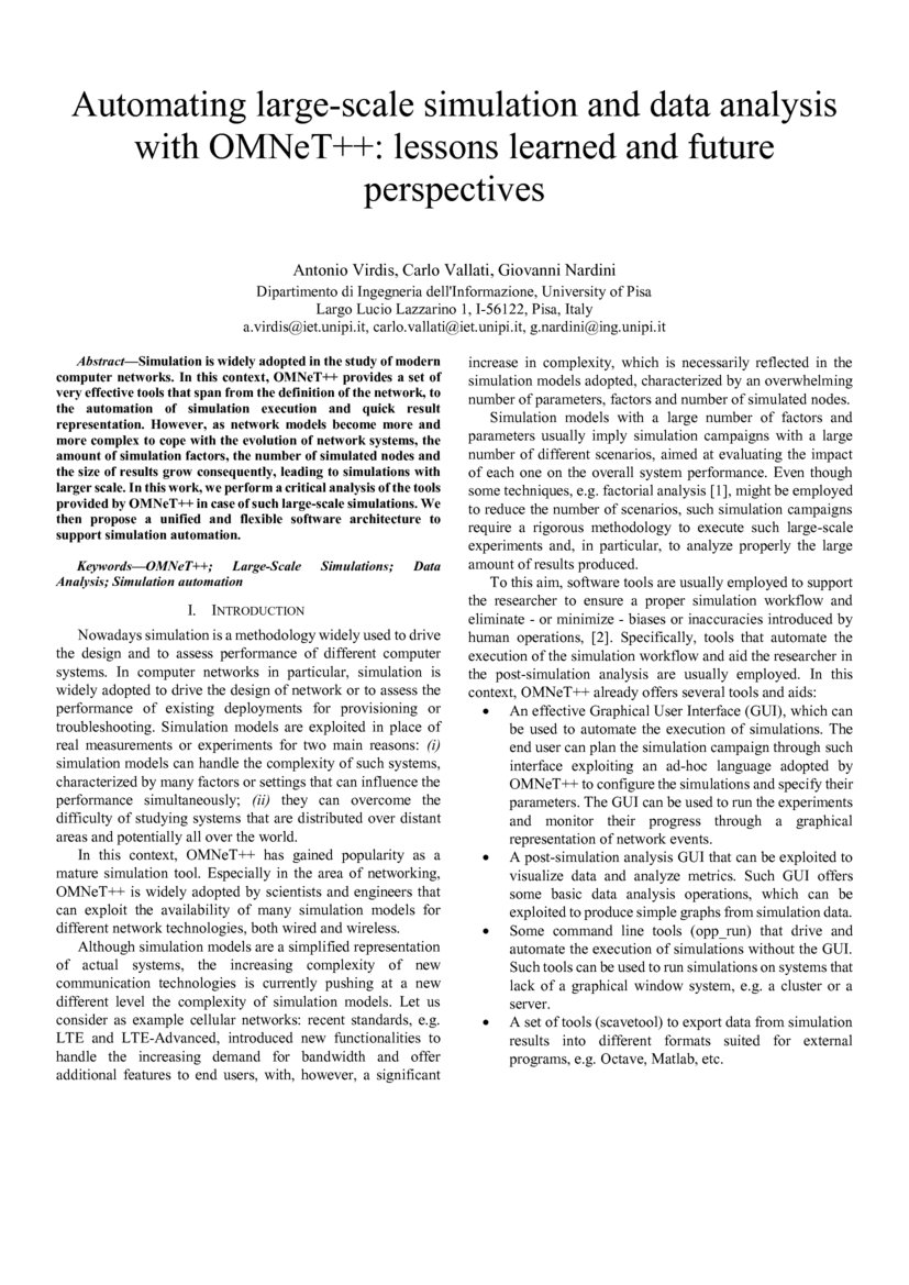 Automating Large Scale Simulation And Data Analysis With Omnet Lession Learned And Future