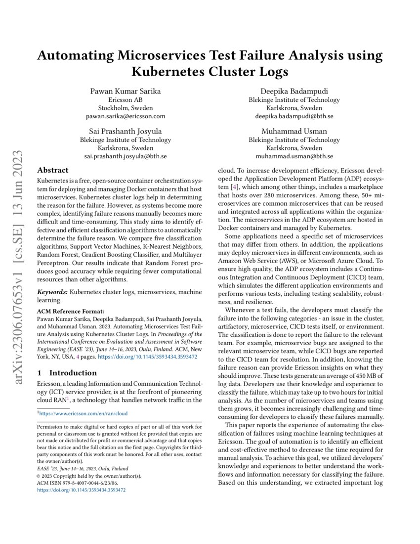 Automating Microservices Test Failure Analysis using Kubernetes Cluster ...