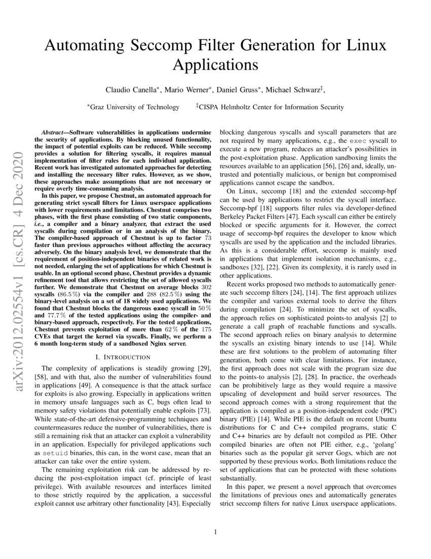 Automating Seccomp Filter Generation for Linux Applications | DeepAI