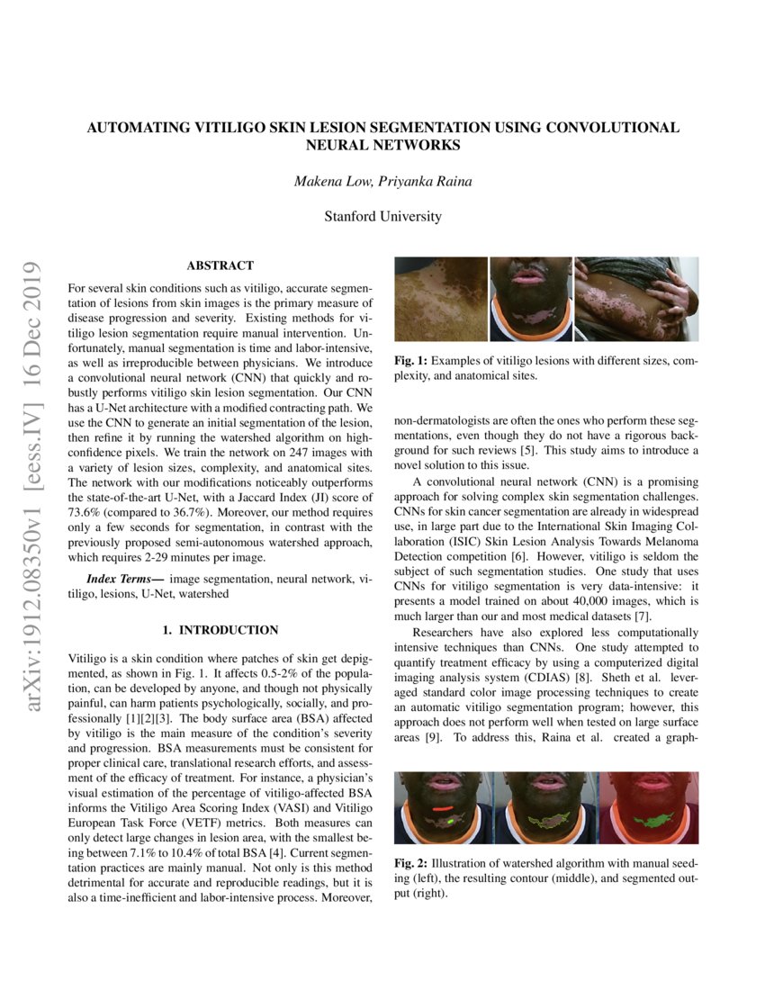 Automating Vitiligo Skin Lesion Segmentation Using Convolutional Neural ...