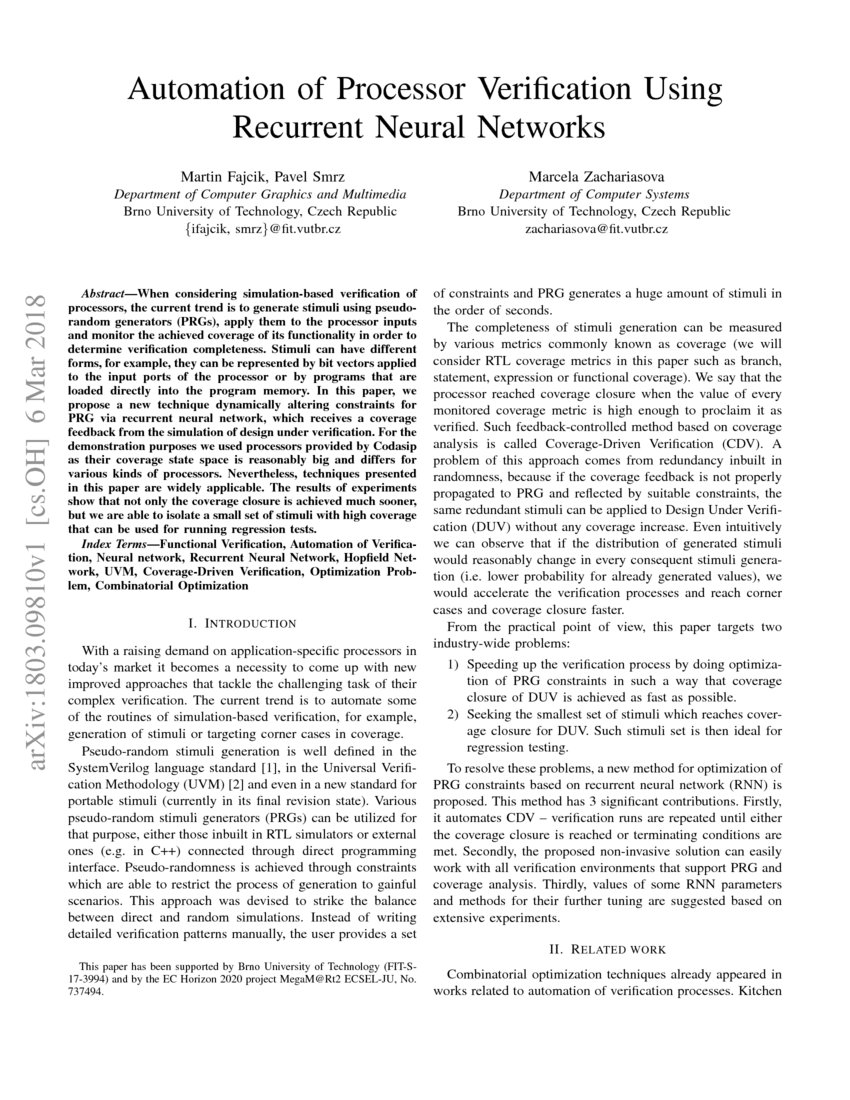 Automation Of Processor Verification Using Recurrent Neural Networks