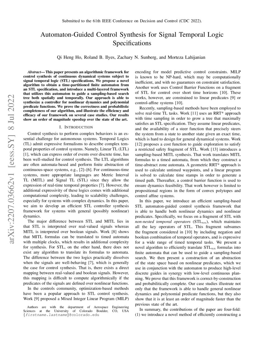 Automaton Guided Control Synthesis For Signal Temporal Logic Specifications Deepai