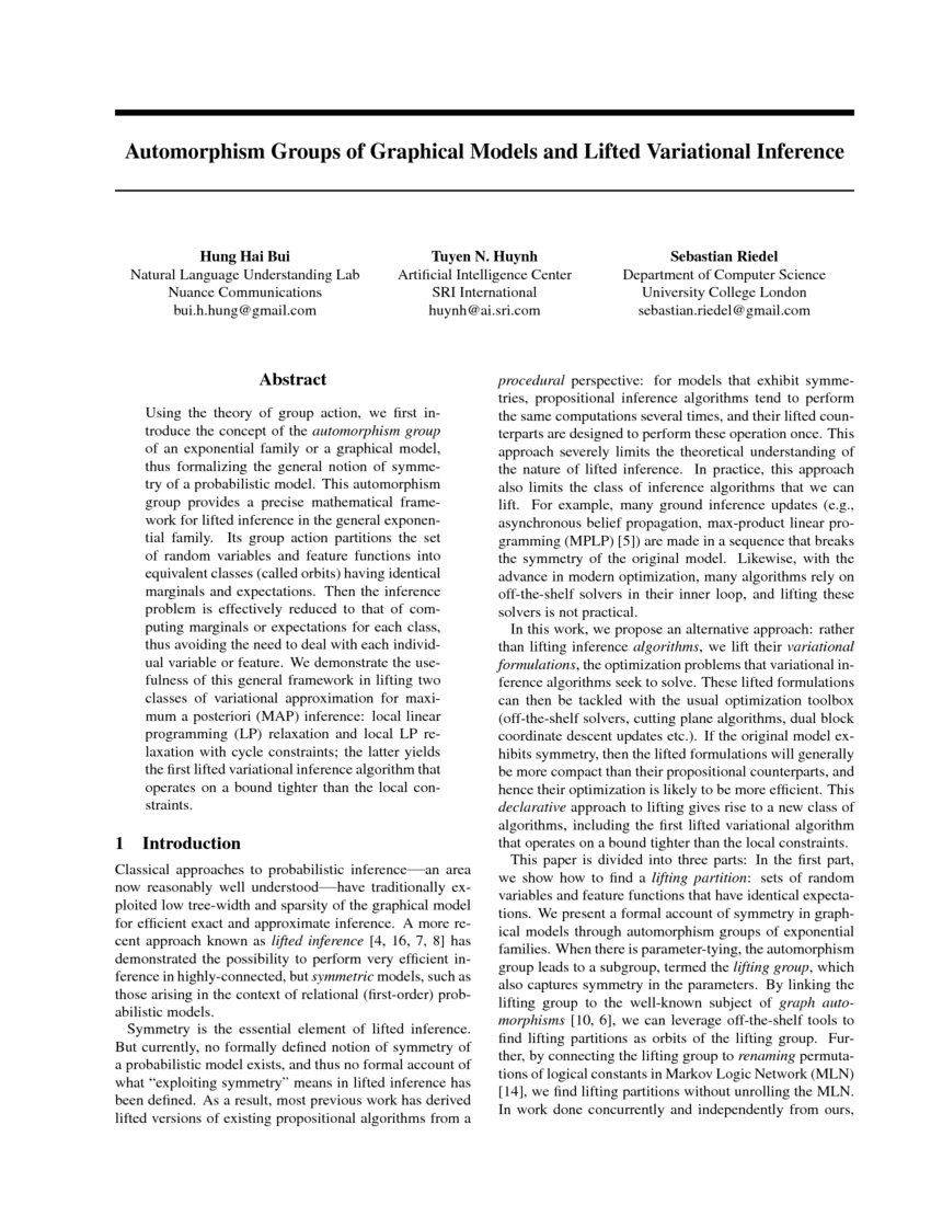 Automorphism Groups of Graphical Models and Lifted Variational Inference | DeepAI