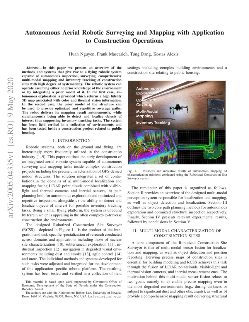 Autonomous Aerial Robotic Surveying and Mapping with Application to Construction Operations | DeepAI
