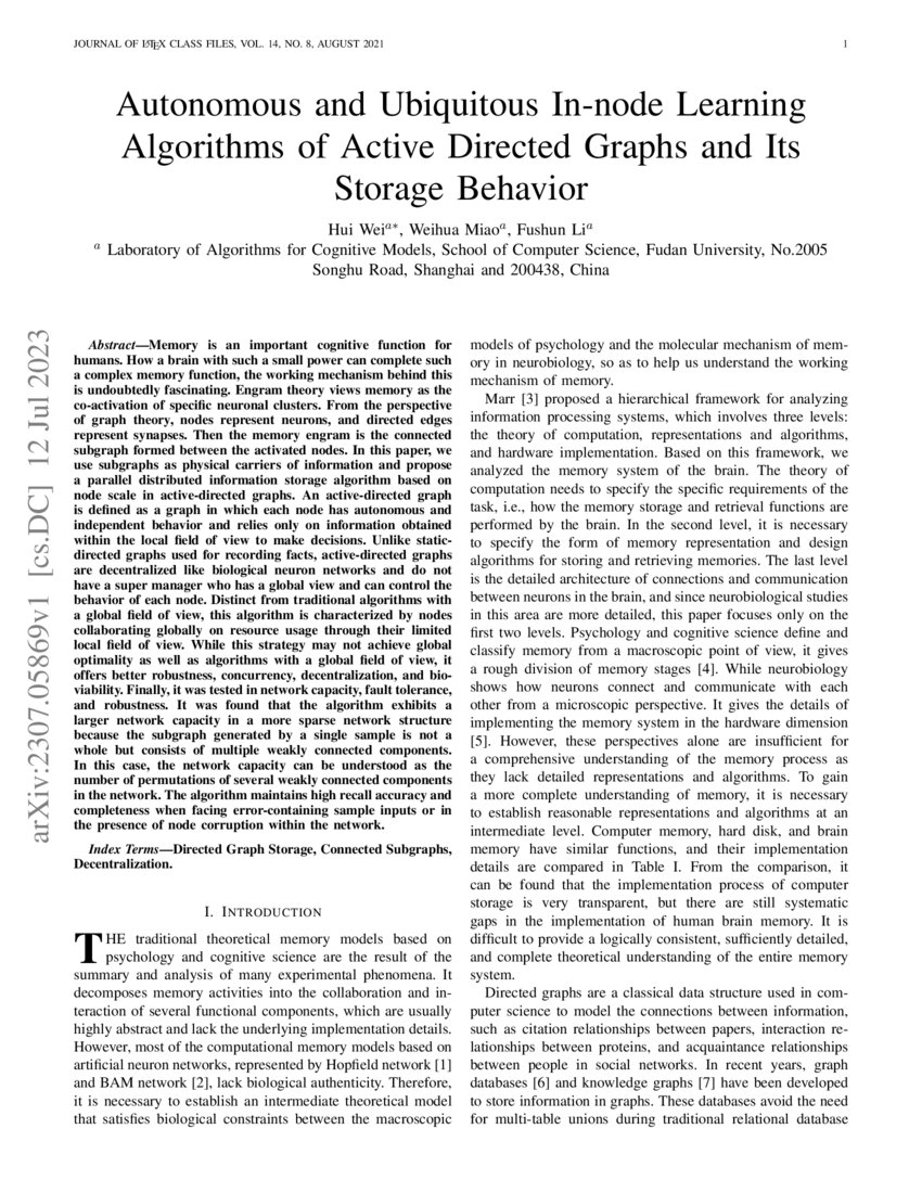 Autonomous And Ubiquitous In Node Learning Algorithms Of Active Directed Graphs And Its Storage 