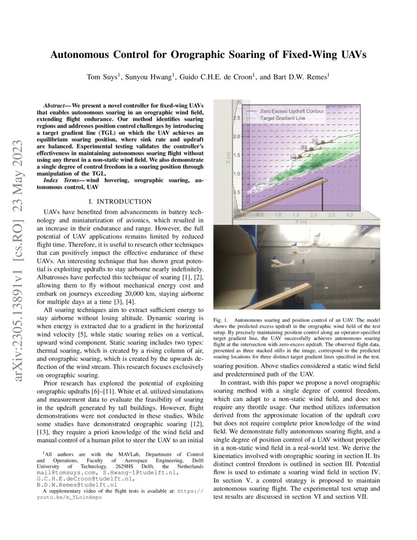 Autonomous Control for Orographic Soaring of Fixed-Wing UAVs | DeepAI