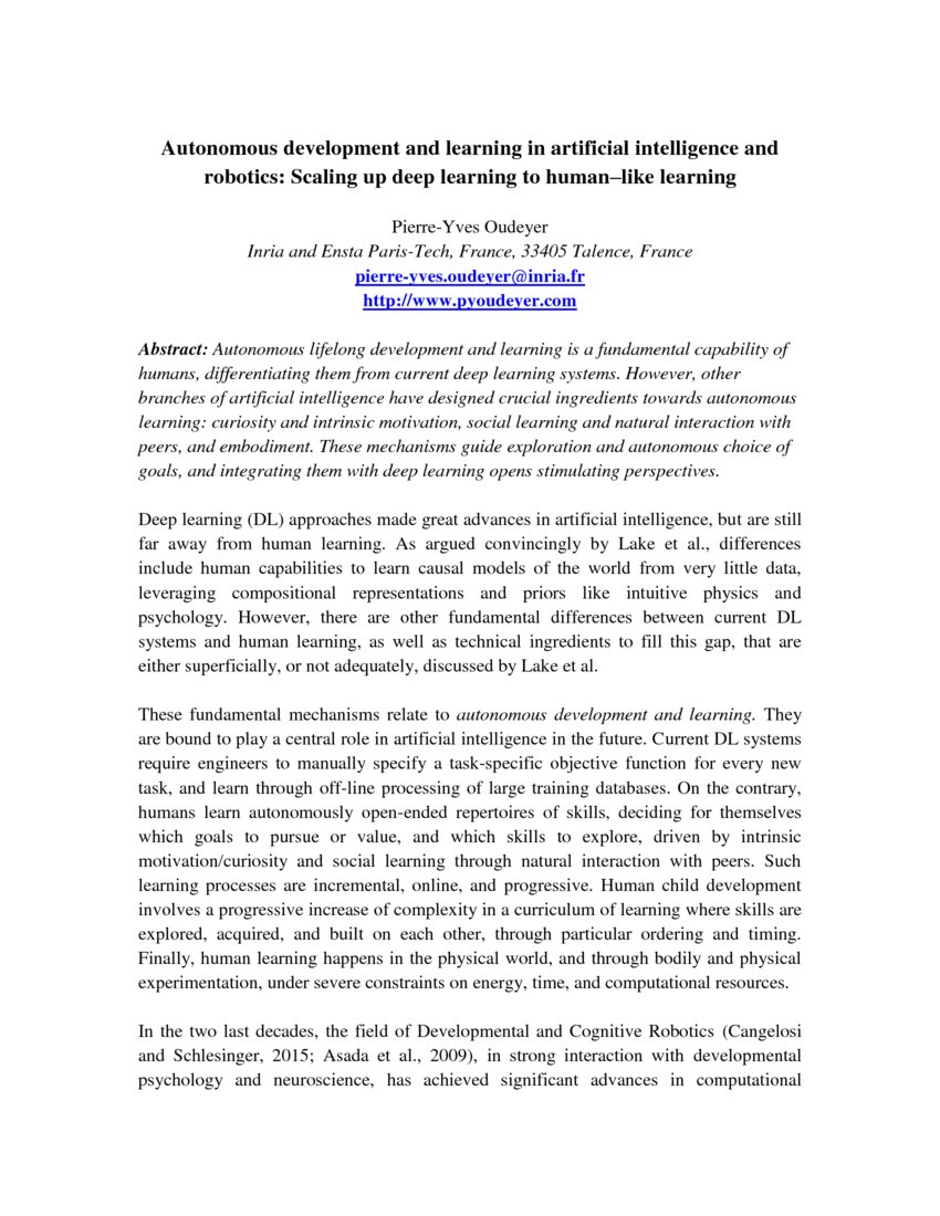 Autonomous development and learning in artificial intelligence and ...