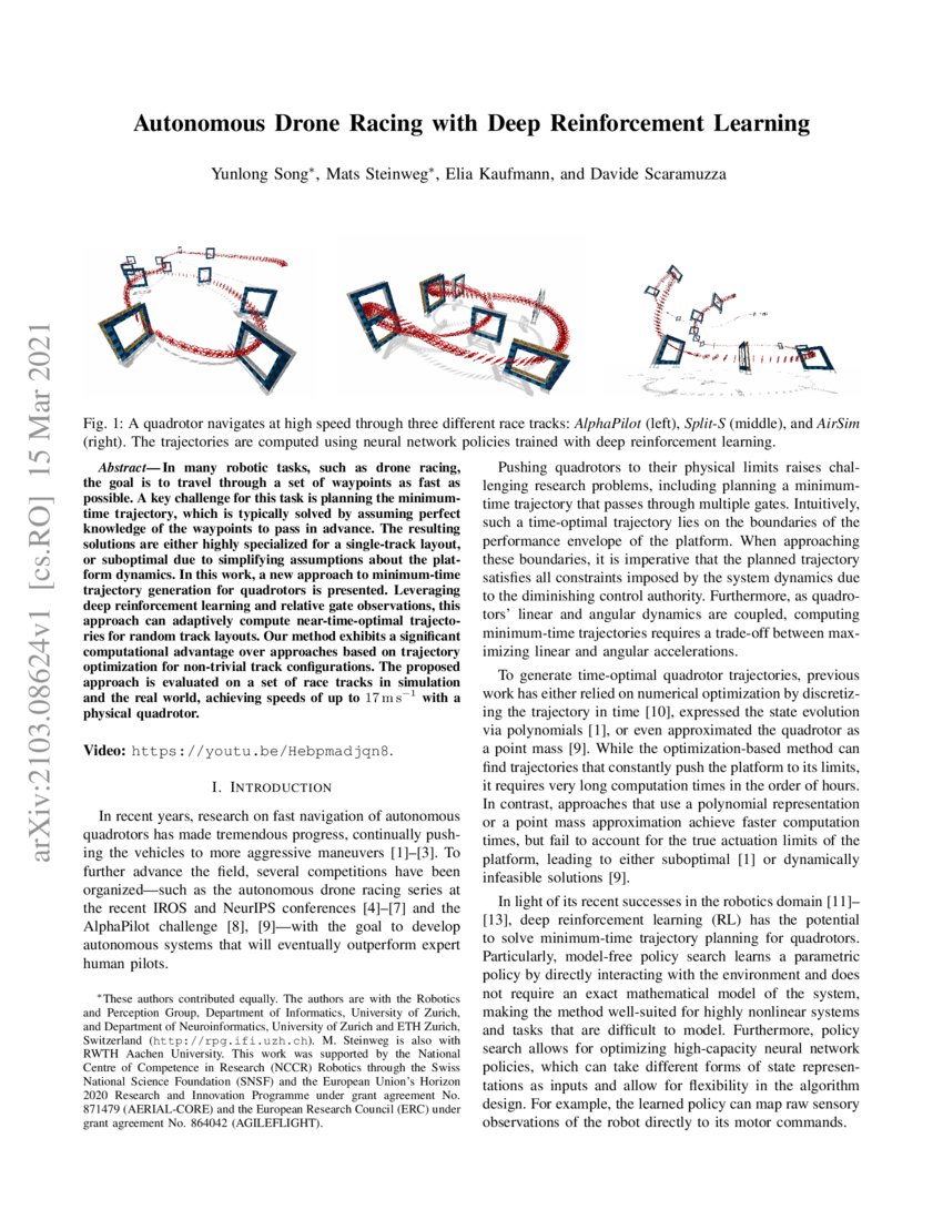 Autonomous Drone Racing with Deep Reinforcement Learning | DeepAI