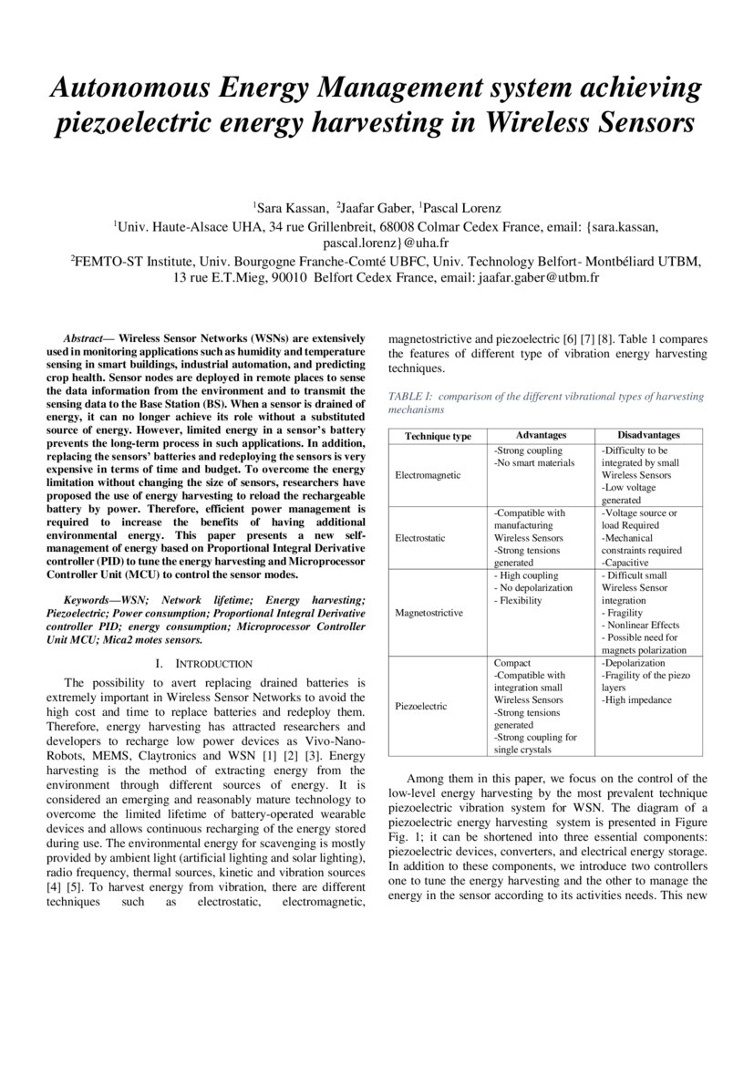 Autonomous Energy Management system achieving piezoelectric energy ...