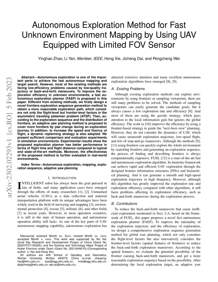 Autonomous Exploration Method For Fast Unknown Environment Mapping By Using Uav Equipped With