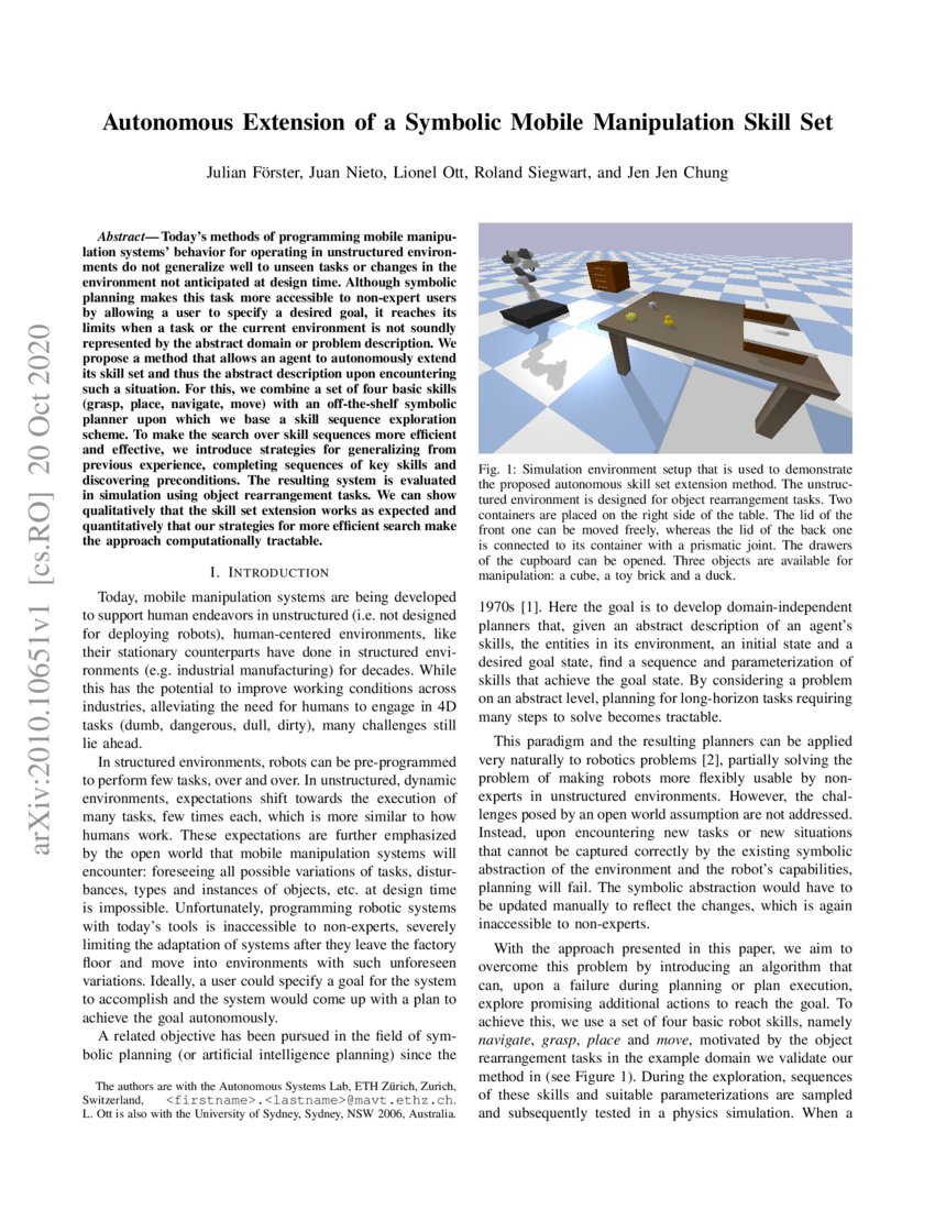 Autonomous Extension of a Symbolic Mobile Manipulation Skill Set | DeepAI