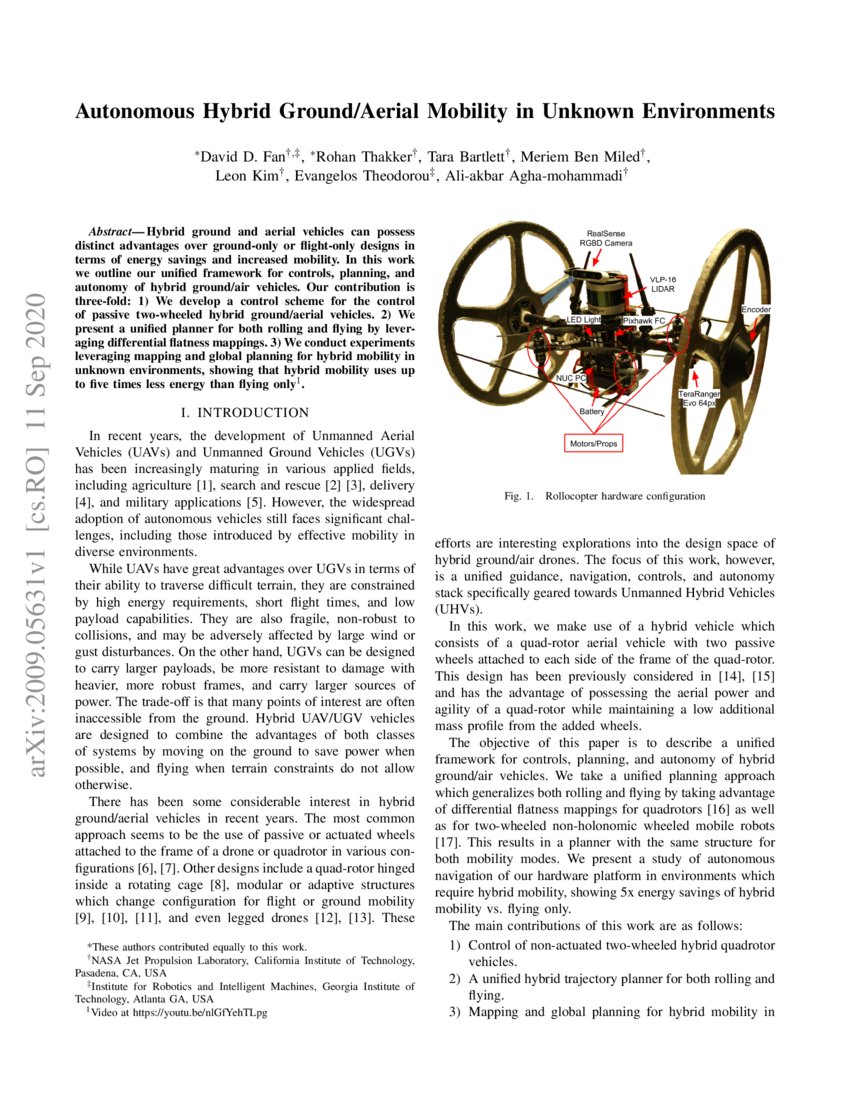 Autonomous Hybrid Ground Aerial Mobility In Unknown Environments Deepai
