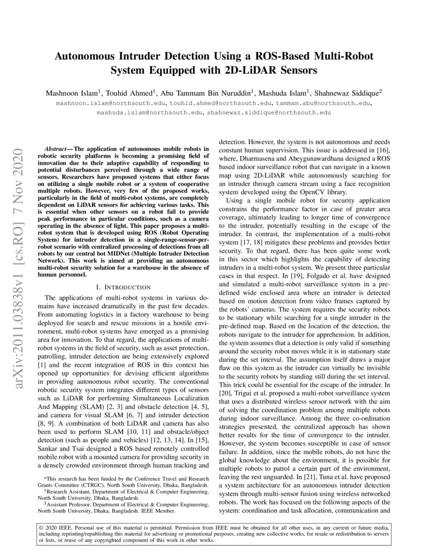 Autonomous Intruder Detection Using A Ros Based Multi Robot System Equipped With 2d Lidar