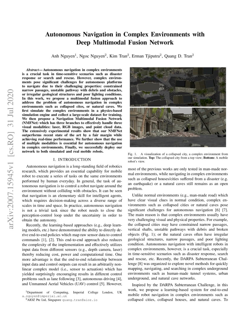 Autonomous Navigation in Complex Environments with Deep Multimodal Fusion Network | DeepAI