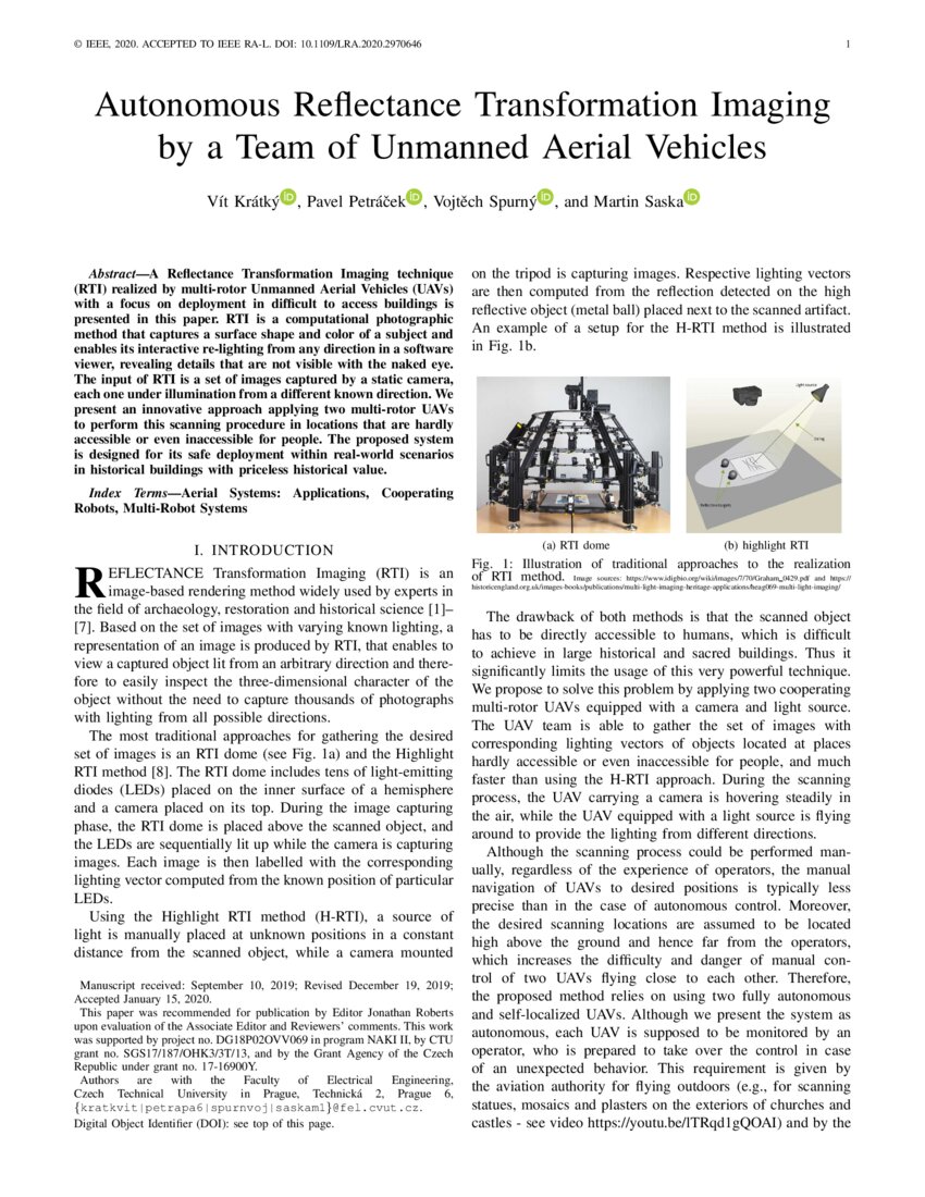 Autonomous Reflectance Transformation Imaging By A Team Of Unmanned Aerial Vehicles Deepai