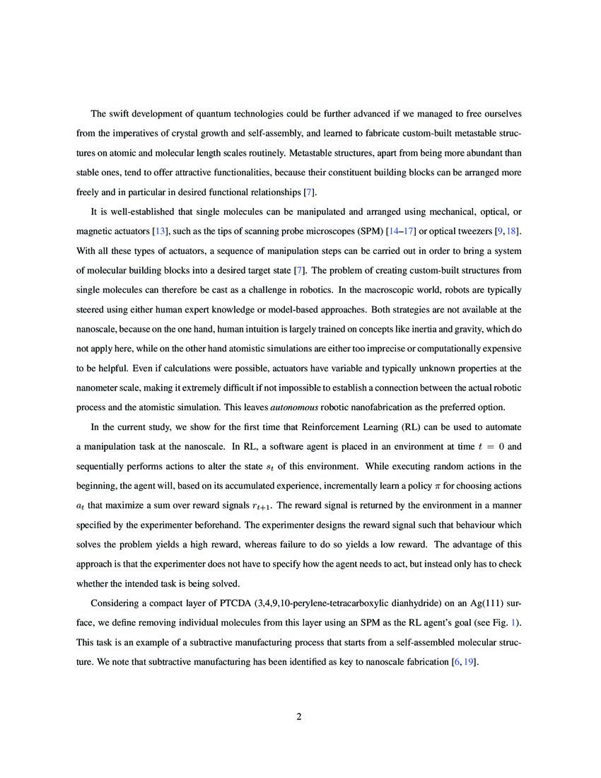 Autonomous robotic nanofabrication with reinforcement learning | DeepAI