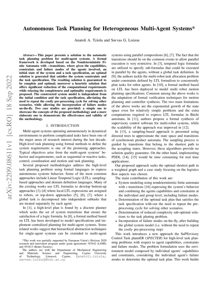 Autonomous Task Planning For Heterogeneous Multi Agent Systems Deepai