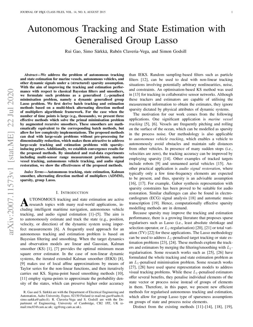 Autonomous Tracking And State Estimation With Generalised Group Lasso