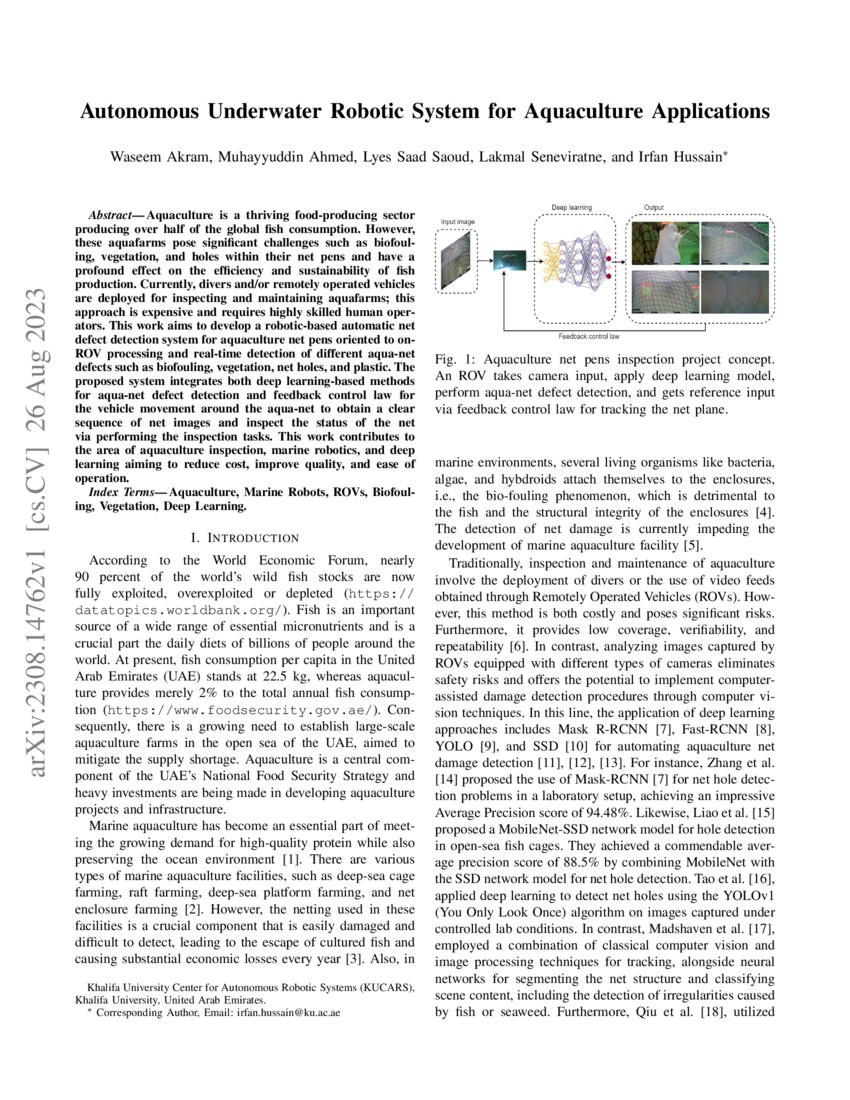 Autonomous Underwater Robotic System For Aquaculture Applications Deepai