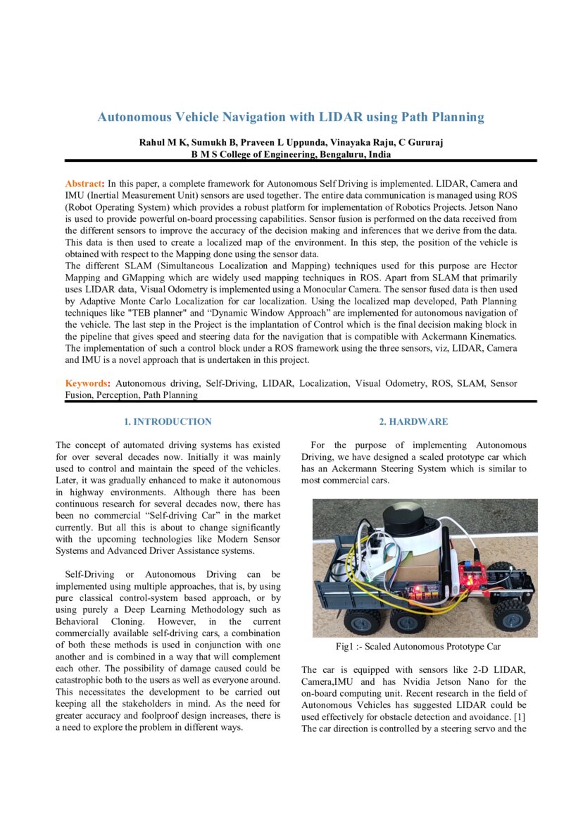 Autonomous Vehicle Navigation with LIDAR using Path Planning | DeepAI Autonomous Vehicle Navigation with LIDAR using Path Planning | DeepAI