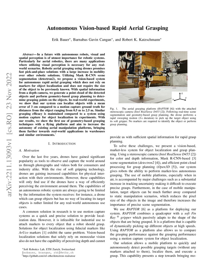 Autonomous Vision Based Rapid Aerial Grasping Deepai