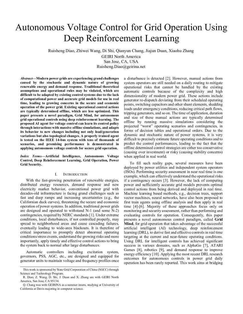 Autonomous Voltage Control For Grid Operation Using Deep Reinforcement Learning Deepai