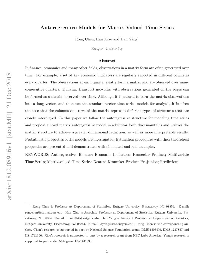 Autoregressive Models for Matrix-Valued Time Series | DeepAI