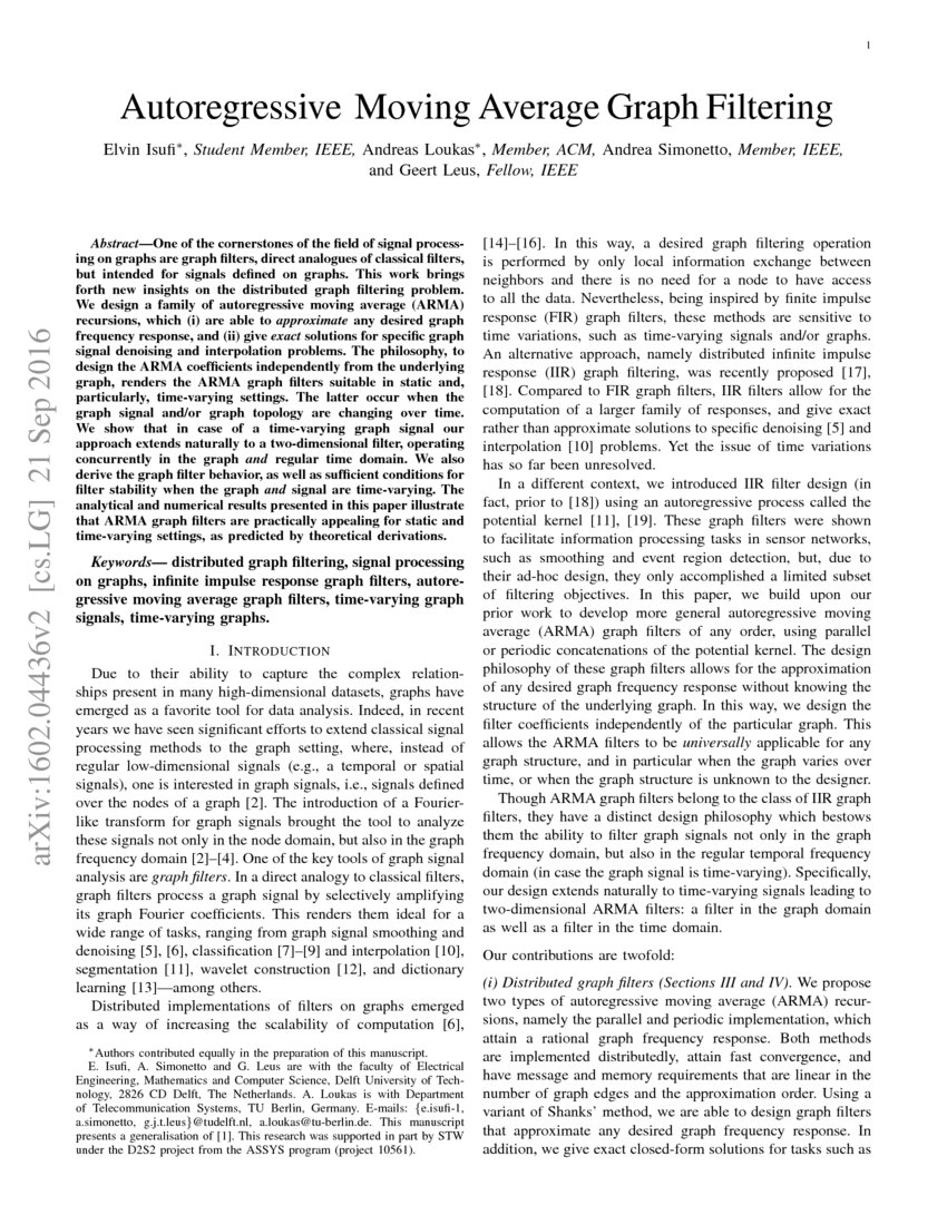 Autoregressive Moving Average Graph Filtering | DeepAI