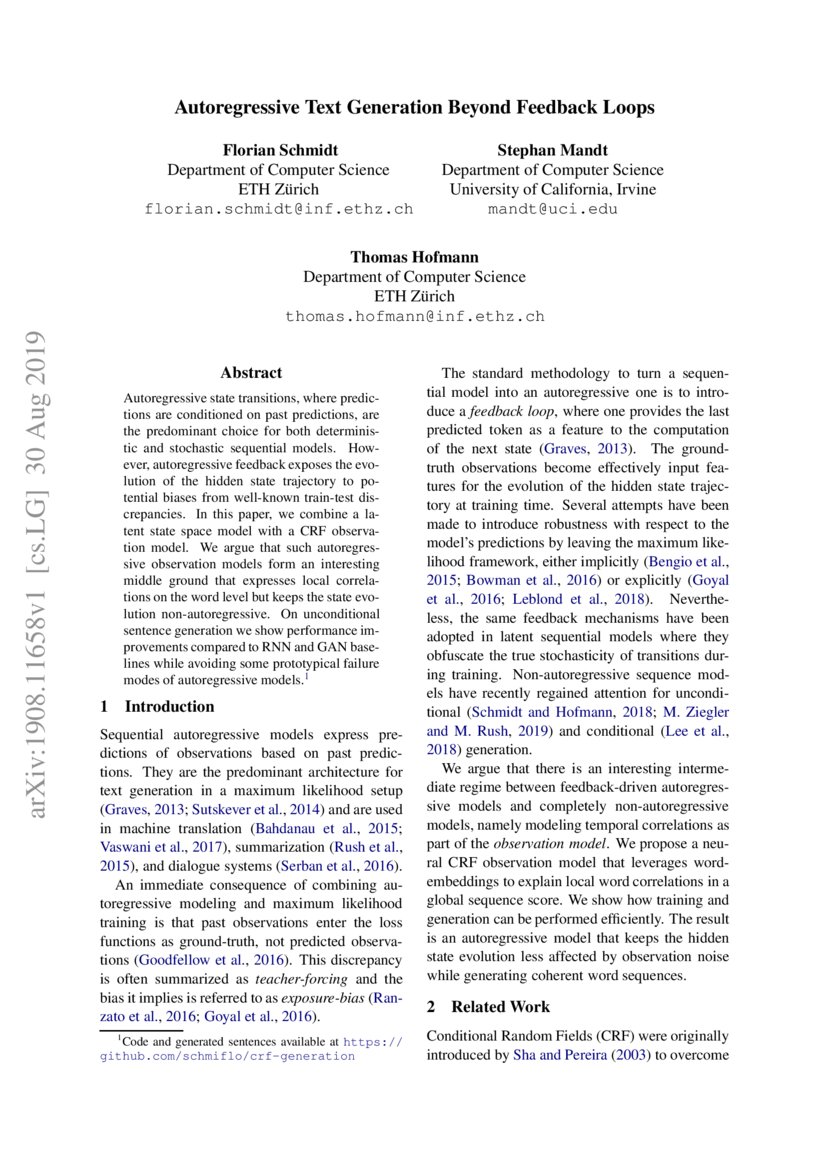 Autoregressive Text Generation Beyond Feedback Loops | DeepAI