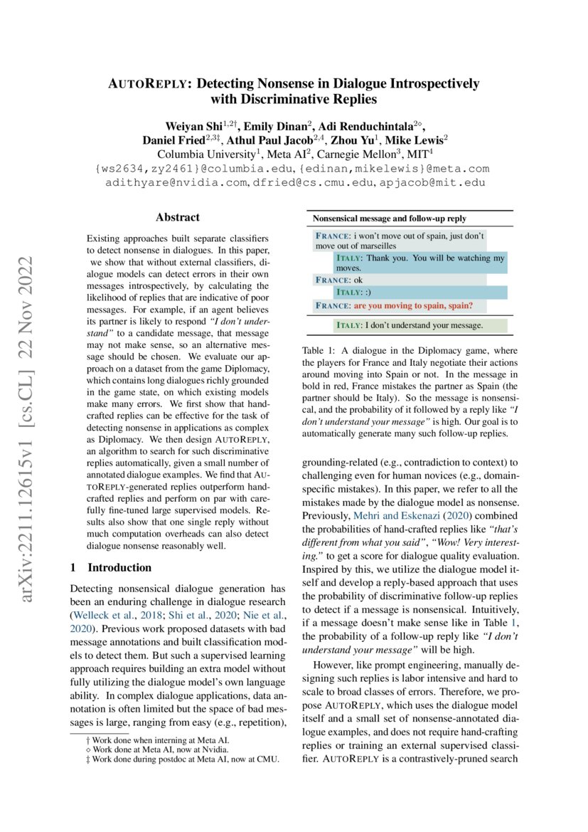 AutoReply: Detecting Nonsense in Dialogue Introspectively with ...