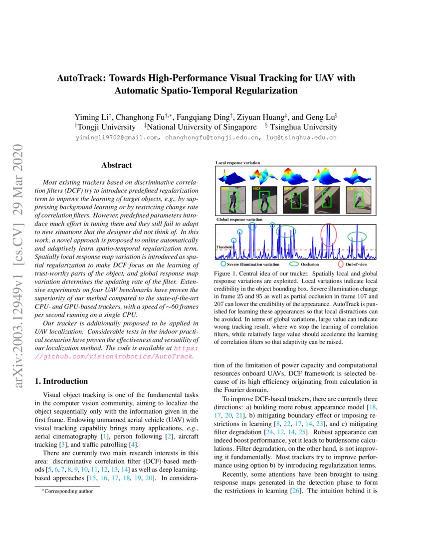 AutoTrack: Towards High-Performance Visual Tracking for UAV with Automatic Spatio-Temporal ...