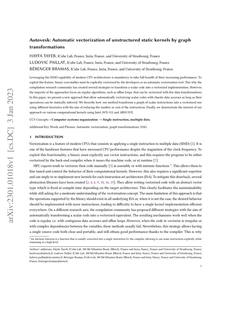 Autovesk Automatic Vectorization Of Unstructured Static Kernels By Graph Transformations Deepai