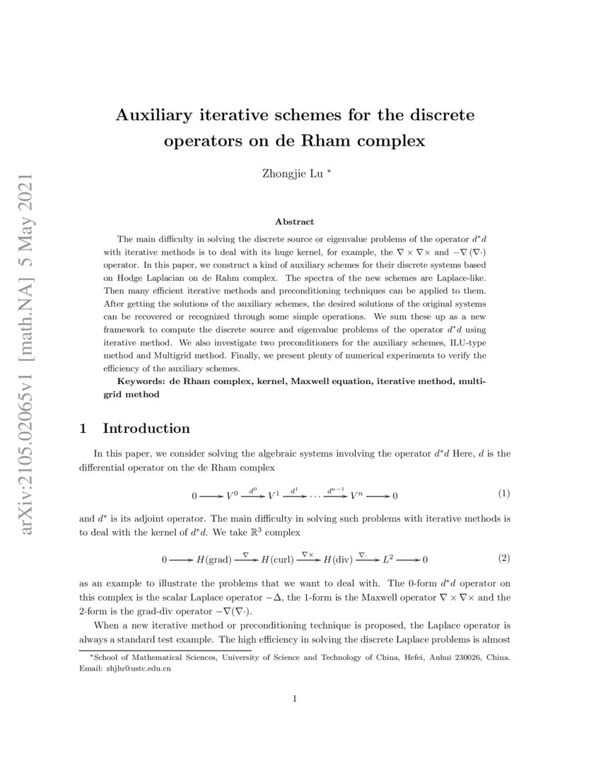 Auxiliary Iterative Schemes For The Discrete Operators On De Rham Complex Deepai