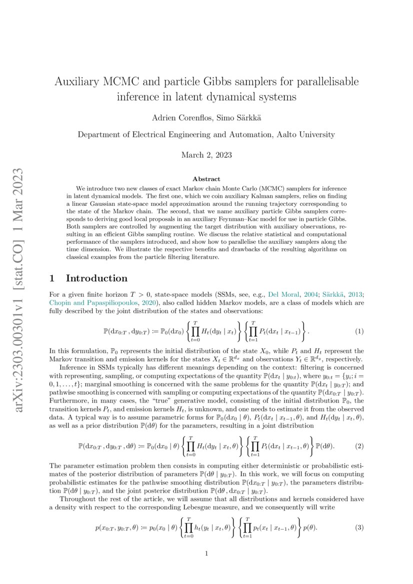 Auxiliary MCMC and particle Gibbs samplers for parallelisable inference in latent dynamical ...