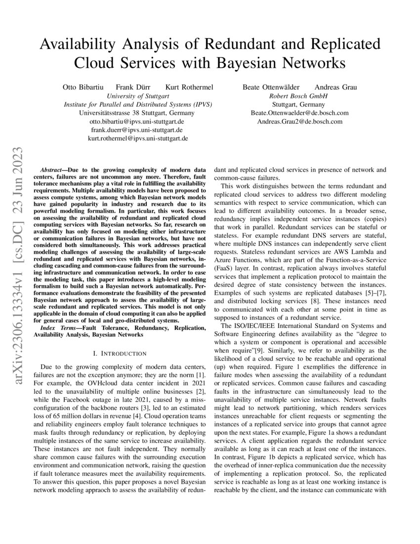Availability Analysis Of Redundant And Replicated Cloud Services With
