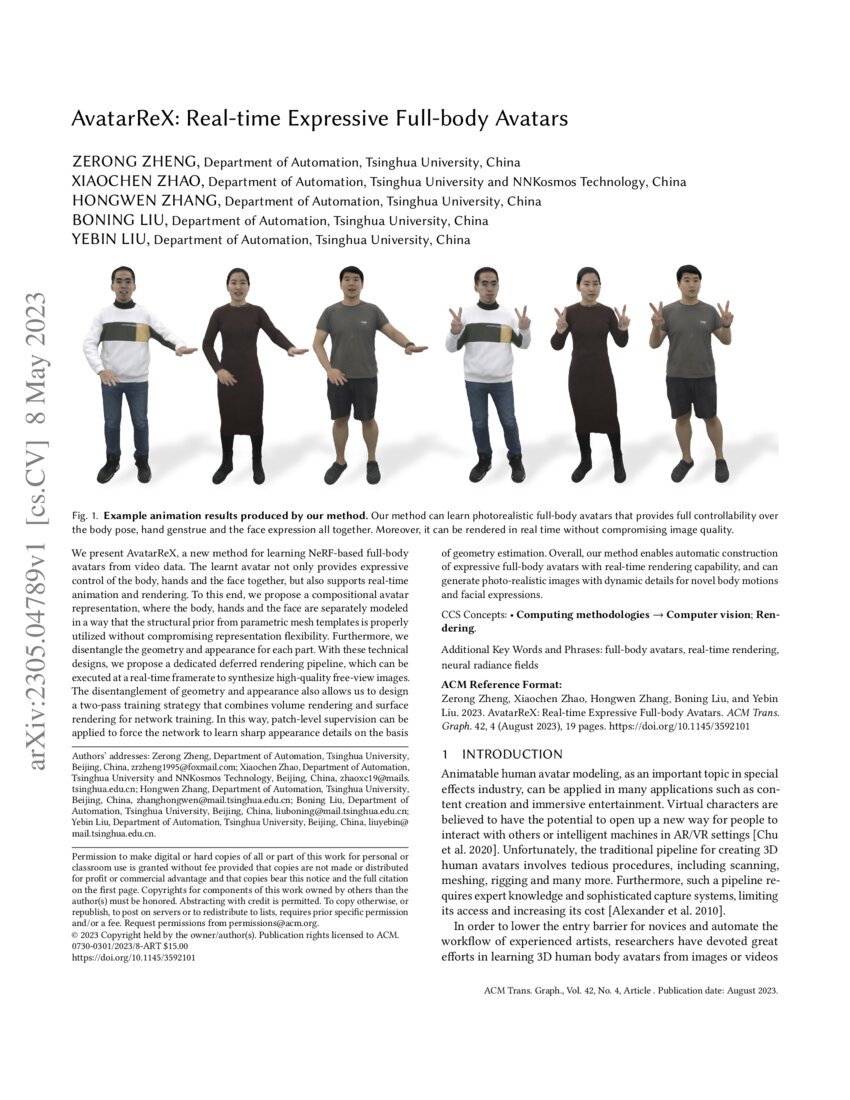 AvatarReX: Real-time Expressive Full-body Avatars | DeepAI