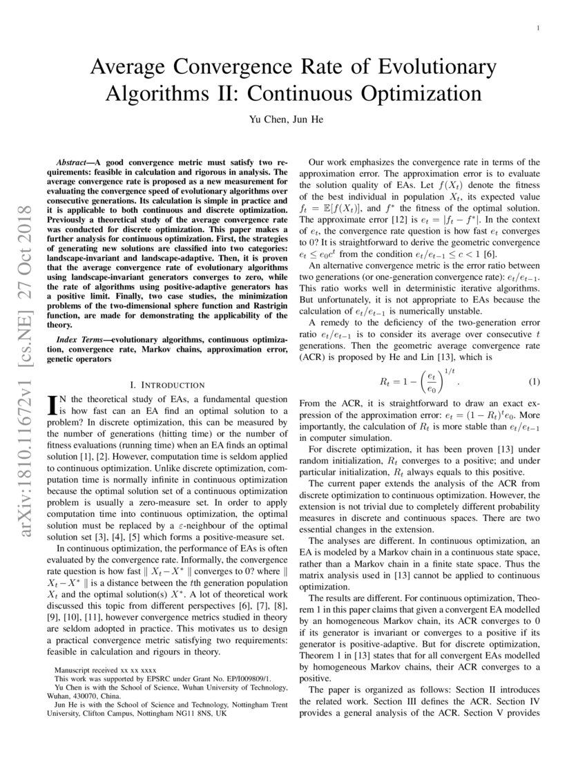 Average Convergence Rate Of Evolutionary Algorithms Ii Continuous Optimization Deepai