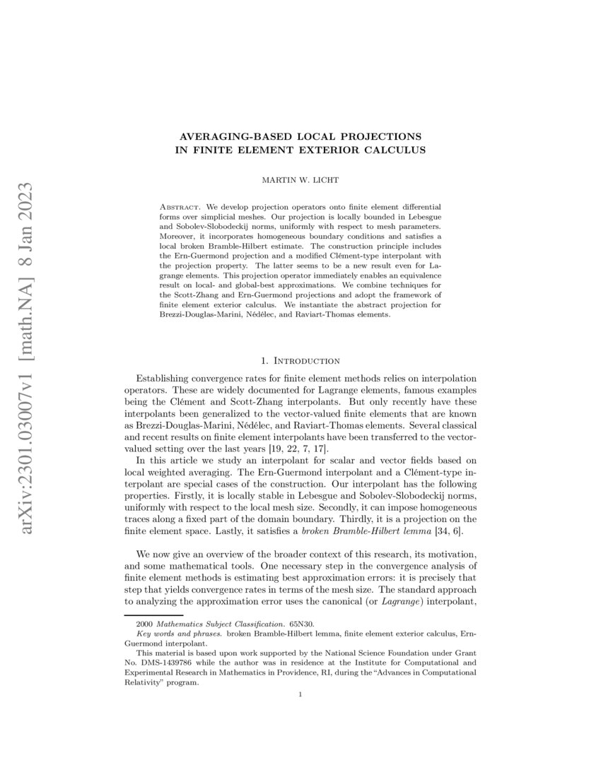 Averaging Based Local Projections In Finite Element Exterior Calculus Deepai