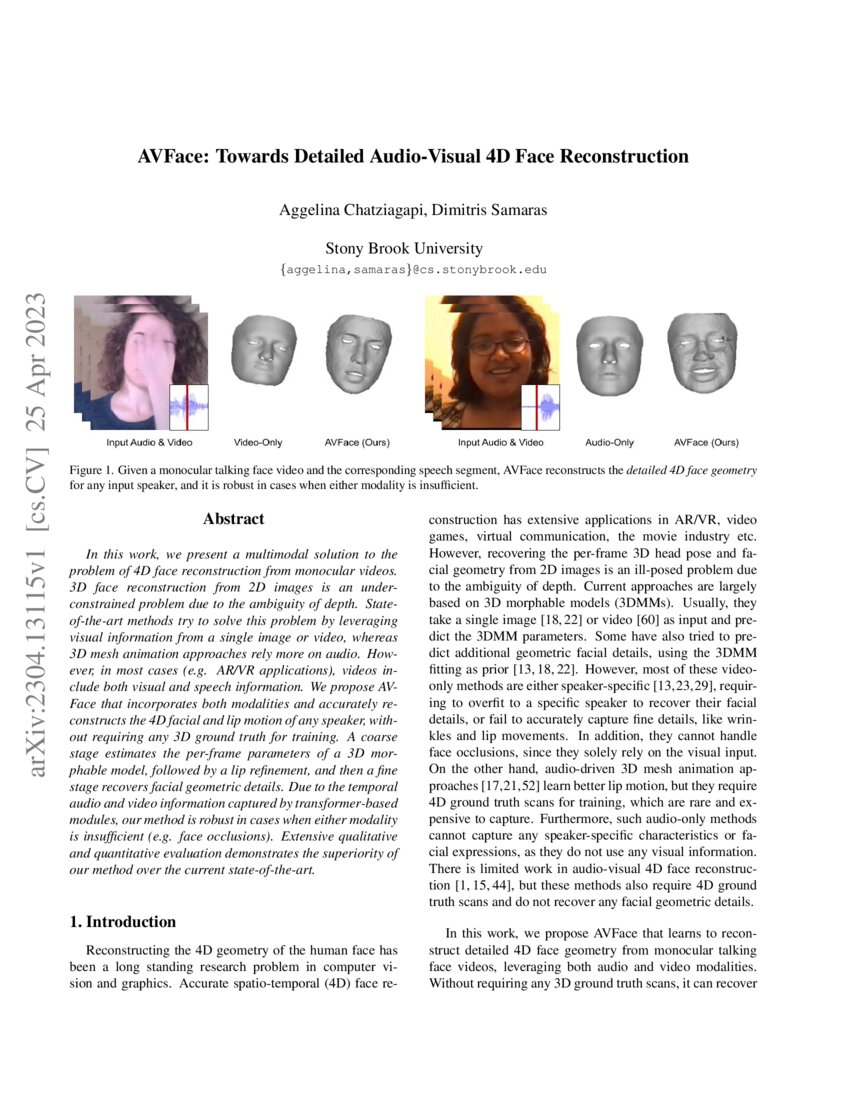 AVFace: Towards Detailed Audio-Visual 4D Face Reconstruction | DeepAI