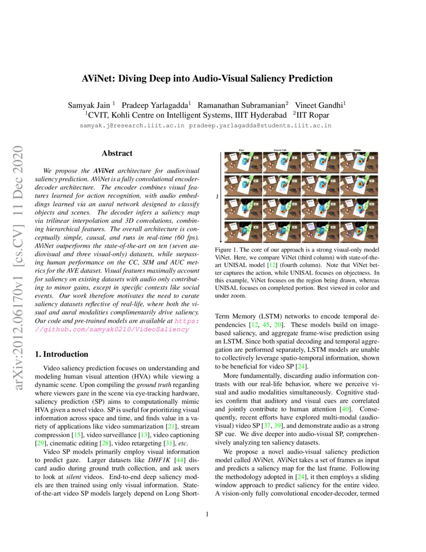 AViNet: Diving Deep into Audio-Visual Saliency Prediction | DeepAI