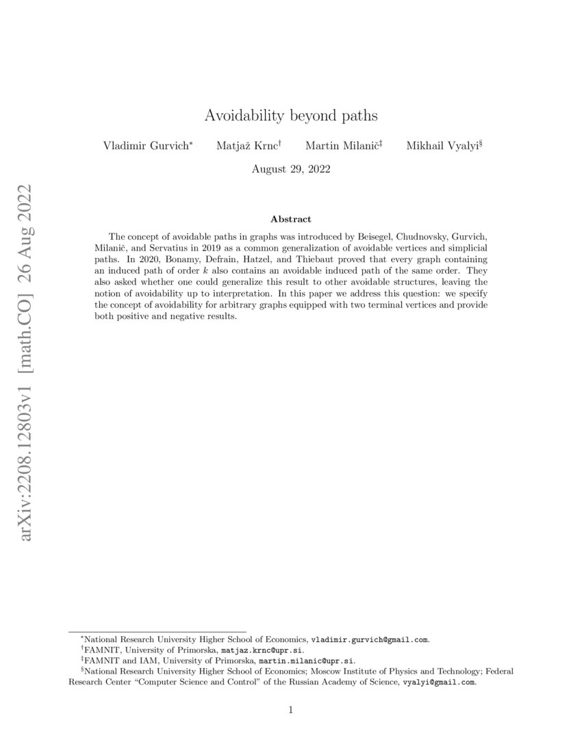 Avoidability beyond paths | DeepAI