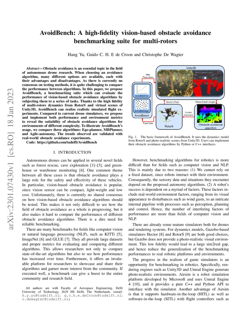 Avoidbench A High Fidelity Vision Based Obstacle Avoidance Benchmarking Suite For Multi Rotors