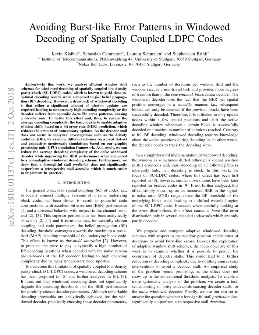 Avoiding Burst Like Error Patterns In Windowed Decoding Of Spatially Coupled Ldpc Codes Deepai