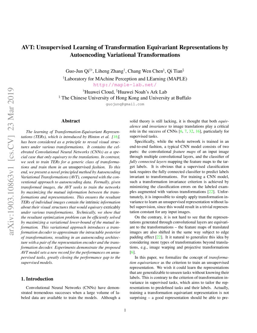 AVT: Unsupervised Learning of Transformation Equivariant Representations by Autoencoding ...