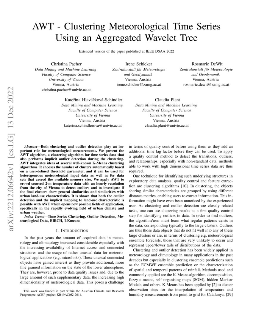 Awt Clustering Meteorological Time Series Using An Aggregated Wavelet