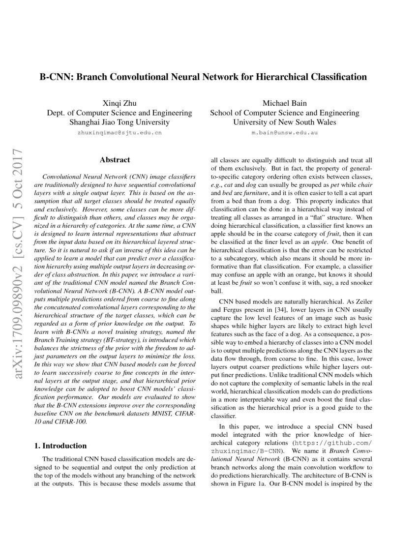 B-CNN: Branch Convolutional Neural Network for Hierarchical ...