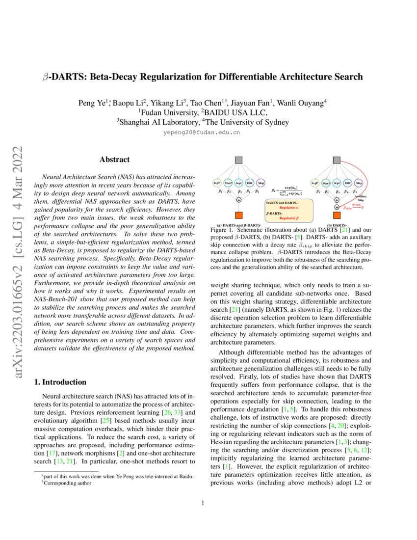 β-DARTS: Beta-Decay Regularization for Differentiable Architecture ...