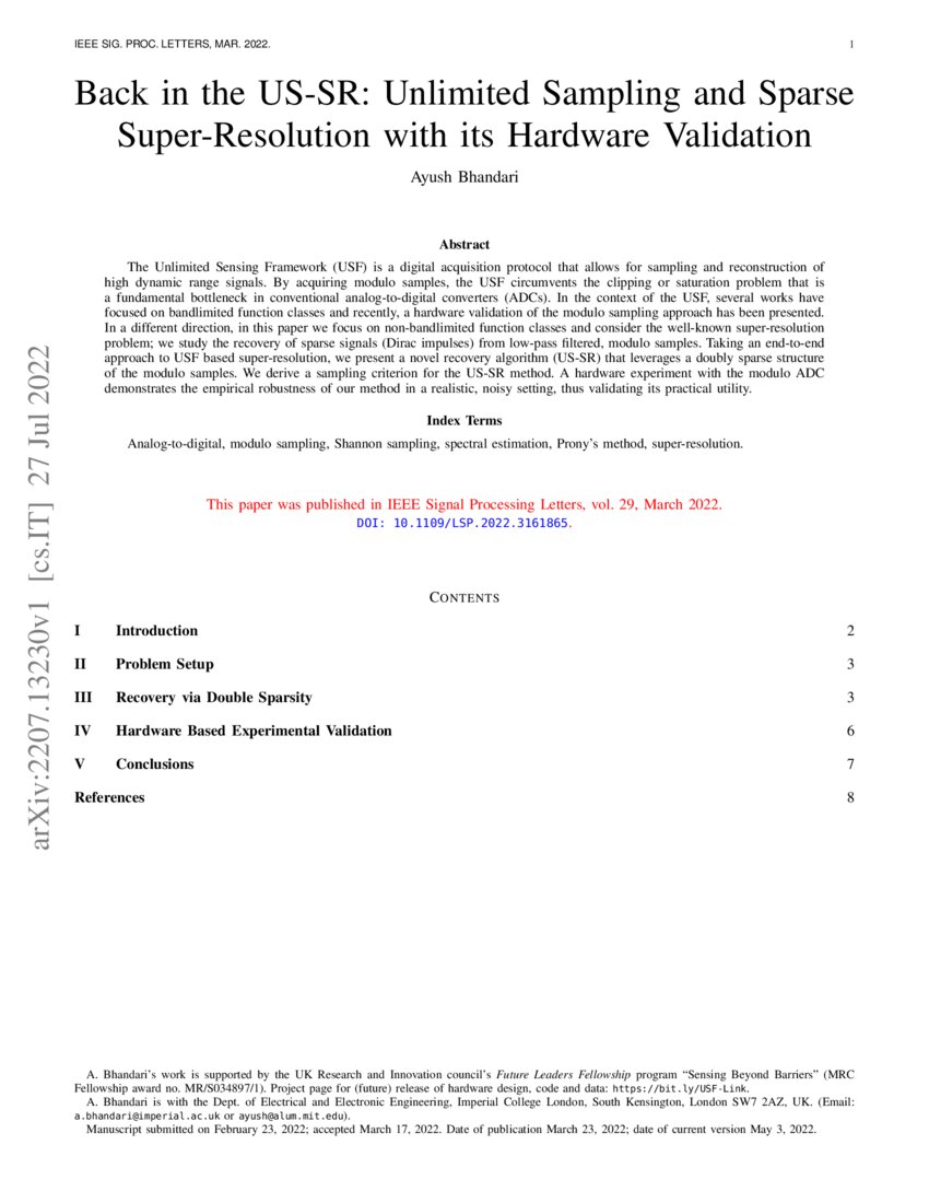 Back in the US-SR: Unlimited Sampling and Sparse Super-Resolution with its Hardware Validation ...