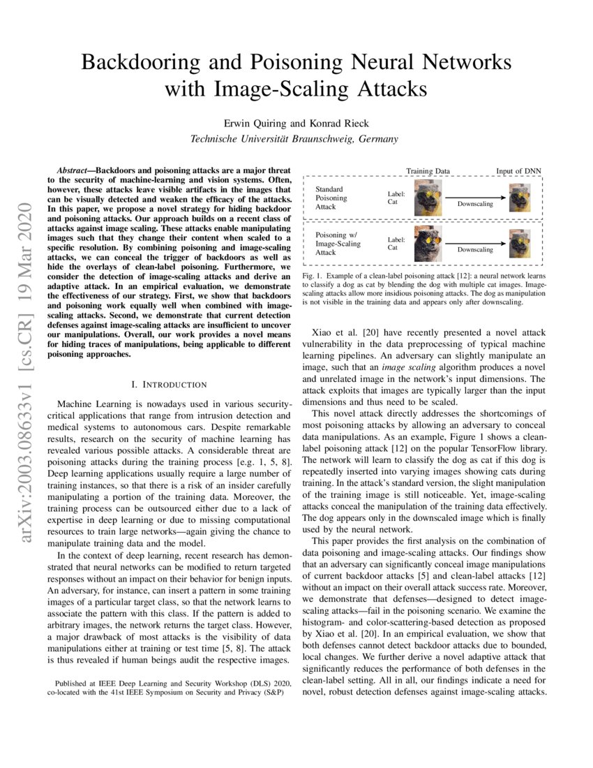 Backdooring And Poisoning Neural Networks With Image Scaling Attacks