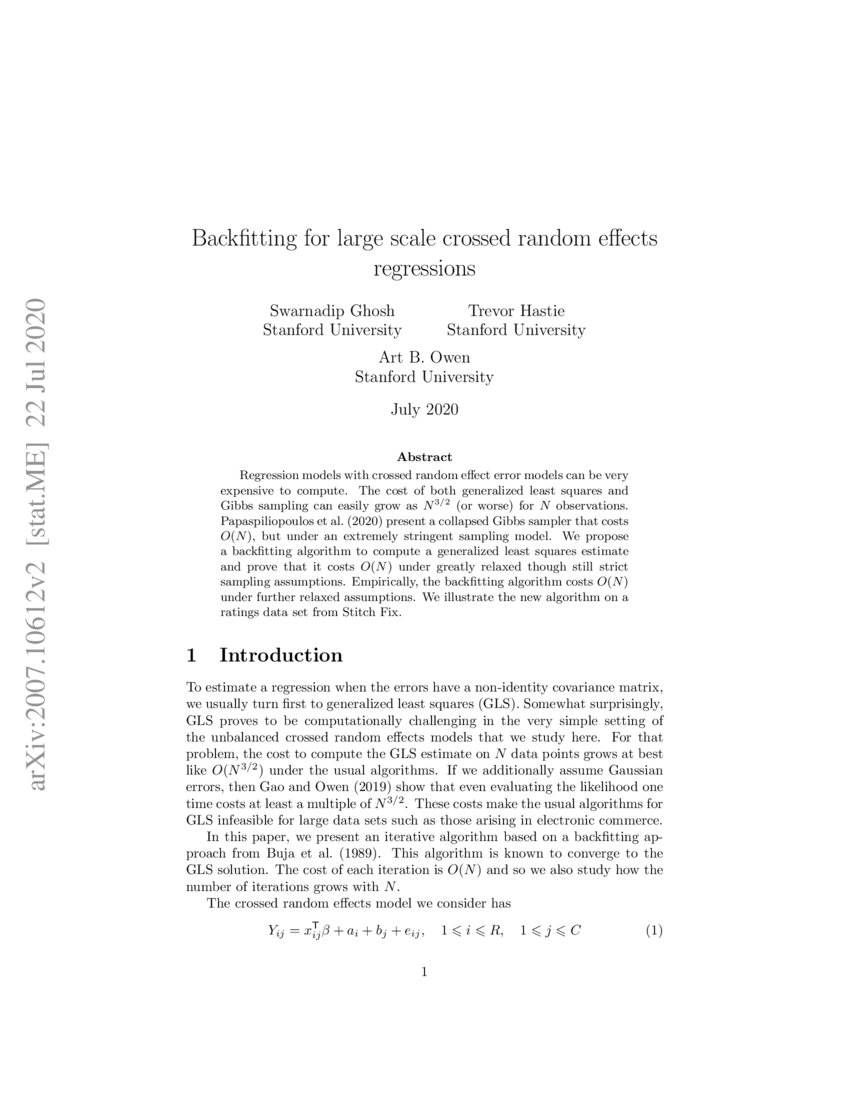 Backfitting for large scale crossed random effects regressions | DeepAI